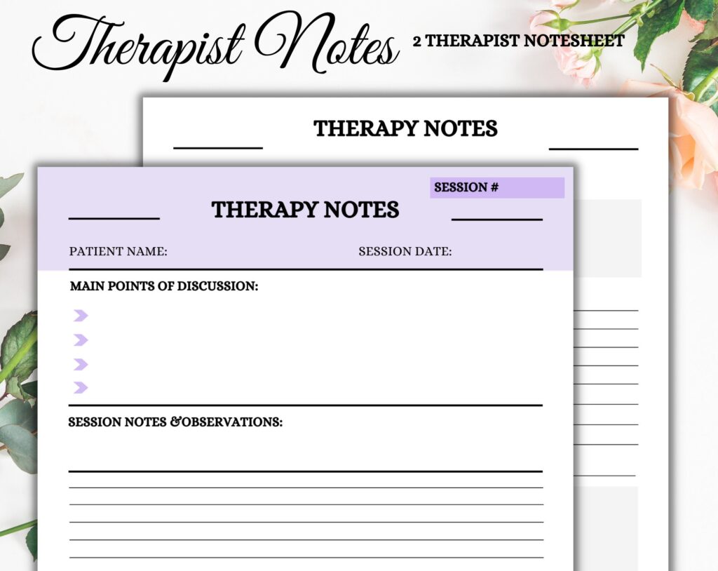 Therapist Notes | Therapist Note Sheet | Printable Sheet | Therapy ...